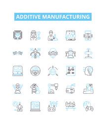 D Printing Linear Icons Set Filament Extruder Vector Image