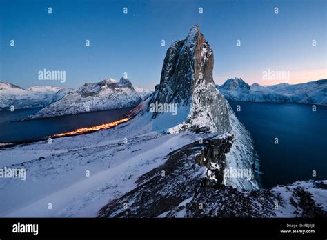 Norway Nordland Senja Island Fjord Segla View Steep Cliff Blue