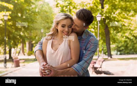Handsome Boyfriend Hugging His Beautiful Girlfriend Romantic Date In