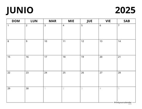 Calendario Junio 2025 Para Imprimir Gratis