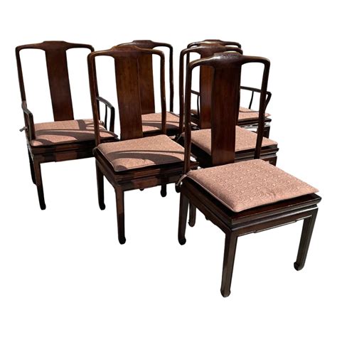 Late 20th Century Set Of 6 Henredon Ming Styled Walnut Dining Chairs
