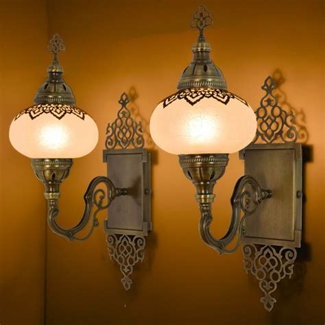 Set Of 2 Wall Sconces Turkish Ground Glass Shade Turkish Mosaic Lamp
