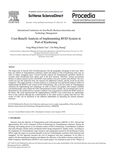 Pdf Cost Benefit Analysis Of Implementing Rfid System In Port Of