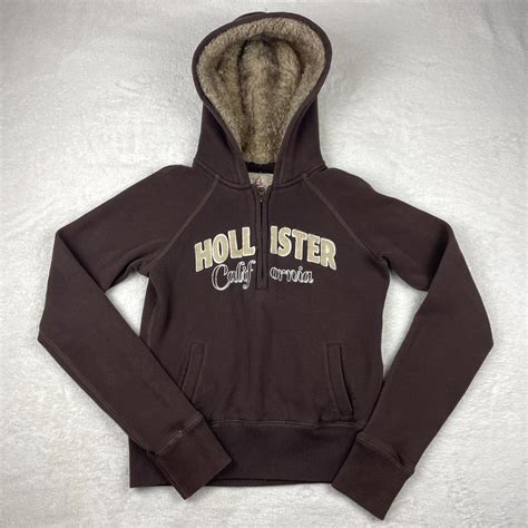 Y2k Hollister Hoodie Brown Quarter Zip With Faux Depop