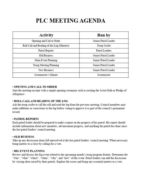 Plc Meeting Agenda Pdf