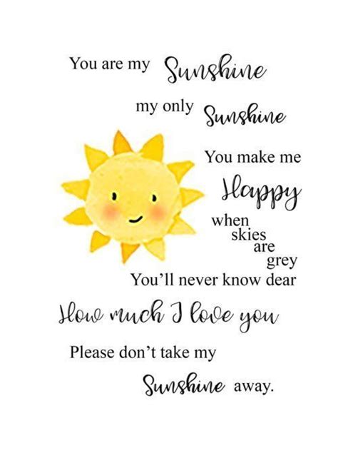 You Are My Sunshine Poem You Are My Sunshine Lyrics Print On 5x7