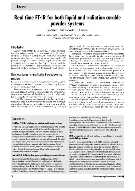 Pdf Real Time Ft Ir For Both Liquid And Radiation Curable Powder Systems