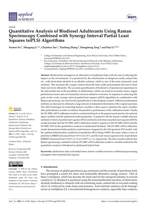 Pdf Quantitative Analysis Of Biodiesel Adulterants Using Raman Spectroscopy Combined With