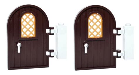 Lego Arched Curved Doors With Gold Windows X2 Dark Brown Castle House