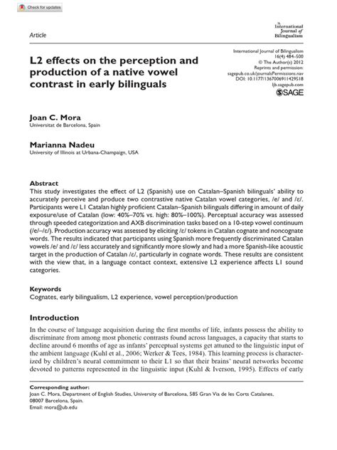 Mora Nadeu 2012 L2 Effects On The Perception And Production Of A Native Vowel Contrast In Early