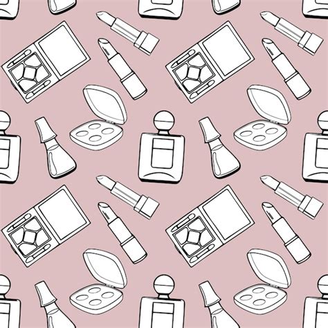 Premium Vector Seamless Pattern Drawn Contour Items Of Cosmetics On