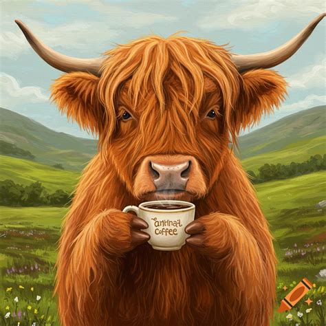 Highland Cow Drinking Coffee On Craiyon