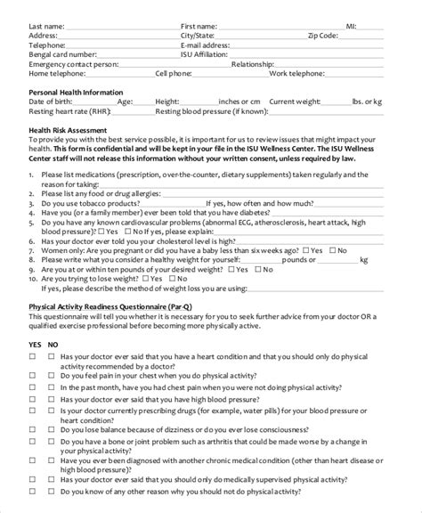 Free 8 Sample Fitness Assessment Forms In Pdf Ms Word