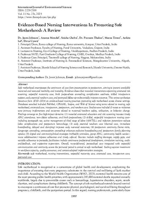 Pdf Evidence Based Nursing Interventions In Promoting Safe Motherhood A Review