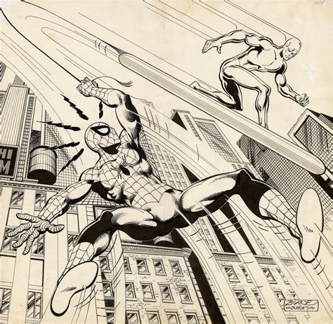 John Byrne Silver Surfer And Spider Man Marvel Comics Art Silver