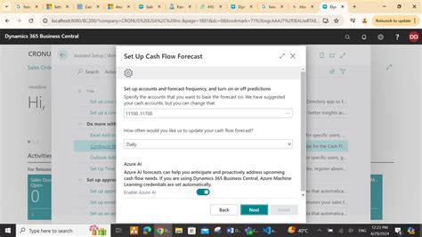cash flow forecast in microsoft dynamics 365 business central