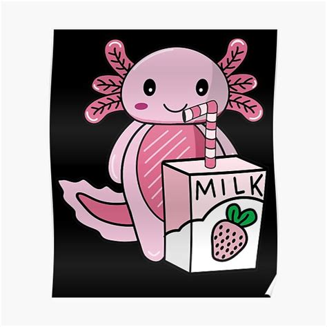 Poster Kawaii Axolotl Fraise Lait Adolescentes Mignonnes Filles