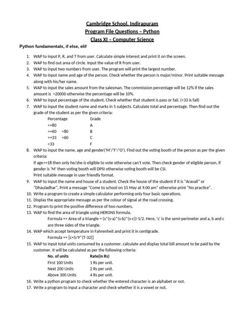 Python Programming Exercises For Class Xi Pdf String Computer