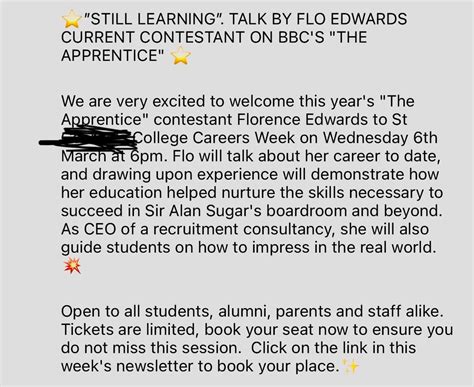 Flo From This Seasons The Apprentice Will Be Appearing At My School For National Careers Week In