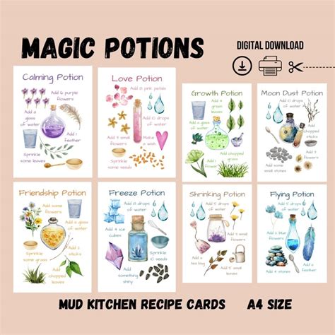 Printable Mud Kitchen Recipe Cards Magic Fairy Potion Cards