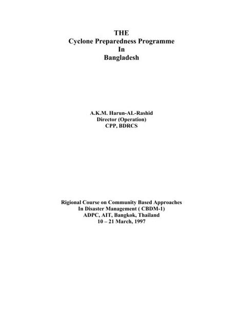 The Cyclone Preparedness Programme In Bangladesh Regional
