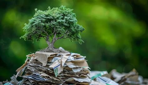 A Small Tree Is Growing On Top Of A Pile Of Paper Premium Ai