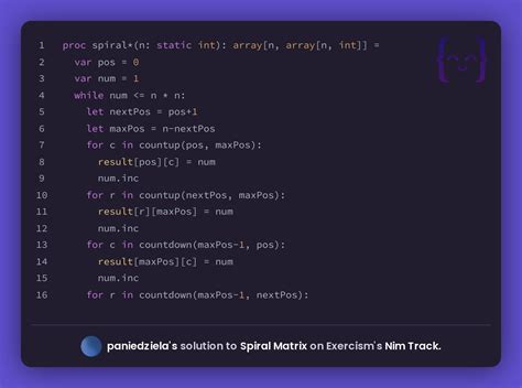 paniedziela s solution for spiral matrix in nim on exercism