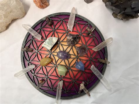 Flower Of Life Grid Healing Crystals Chakra Crystal Grid Altar