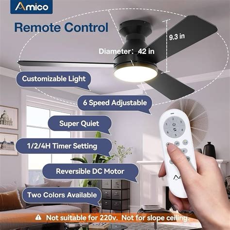Amico 42 Inch Low Profile Ceiling Fan With Light And Remote Control