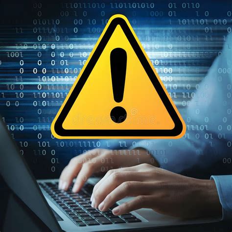 Yellow Warning Triangle Amid Binary Code Typing Hands Suggest