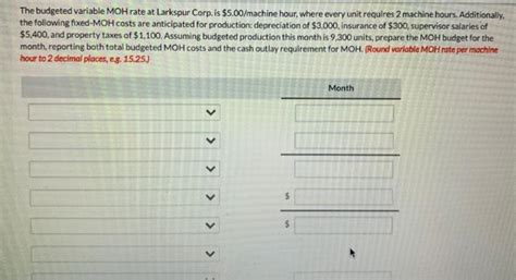 Solved The Budgeted Variable Moh Rate At Larkspur Corp Is