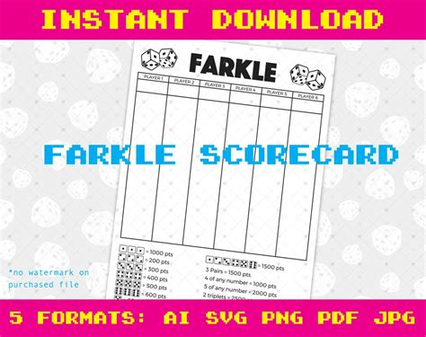 Farkle Score Sheet Print Or Cut Your Own Score Card For The Farkle Dice Game With These Files