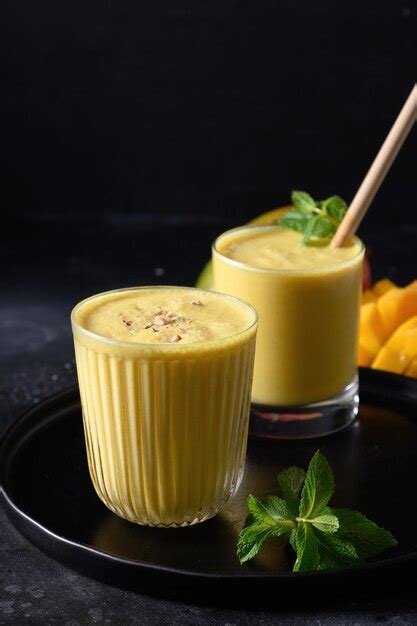 Premium Photo Indian Mango Or Turmeric Lassi On Black Background