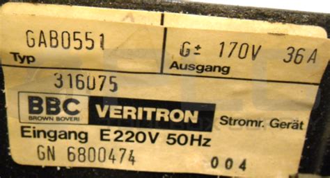 Bbc Veritron Gab0551 Power Converter Type Pd1011 Plc Toolbox Supply