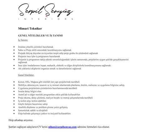 Serpil Şenyüz Mimarlık Ekip Arkadaşı Arıyor Arkitera