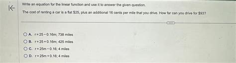 Solved Write An Equation For The Linear Function And Use It Chegg