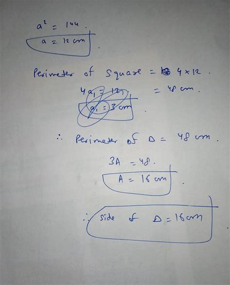 A Square Of Area 144 Cm2 Has The Same Perimeter As Of An Equilateral