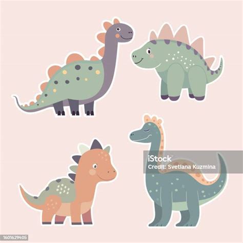 귀여운 만화 공룡의 삽화 세트입니다 아이 방과 엽서 벡터를 위한 캐릭터 0명에 대한 스톡 벡터 아트 및 기타 이미지 0명 가공의 인물 개체 그룹 Istock