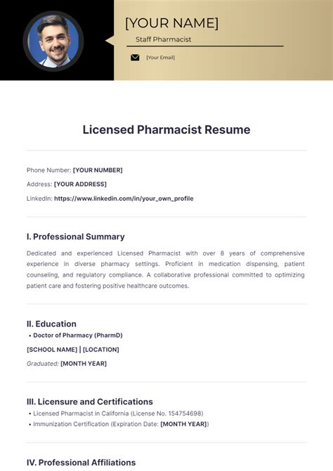 Free Pharmacist Fresher Resume Template To Edit Online
