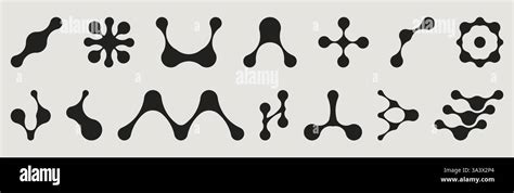 Metaball Shapes Set Isolated On Background Vector Illustration Of Black Dots Connected Into