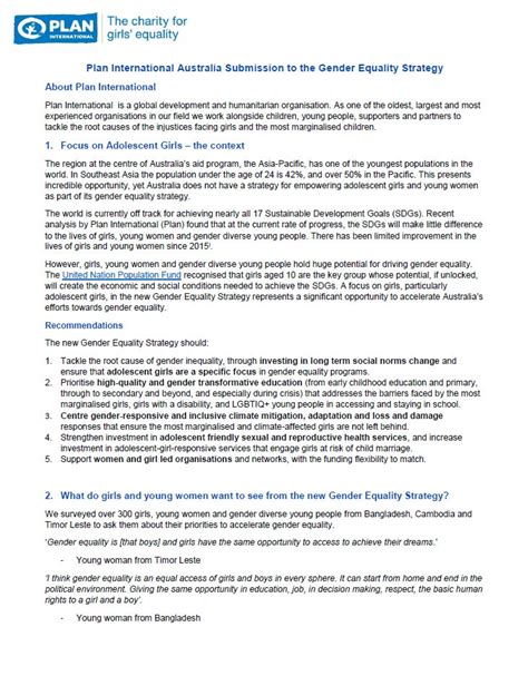 Submission On Gender Equality Strategy Plan International Australia