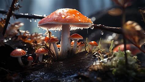 Premium Ai Image Freshness Of Autumn Wet Spotted Toadstool Growth On