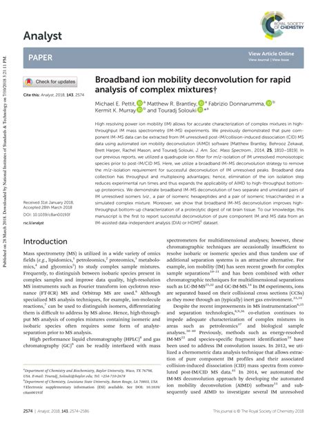 Pdf Broadband Ion Mobility Deconvolution For Rapid Analysis Of