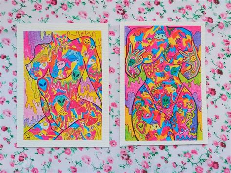 Psychedelic Trippy Hippie Nude Girl Art Cow Print Thong Wall Etsy Canada