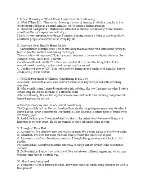 Classical Conditiong Work I A Brief Summary Of What I Know About