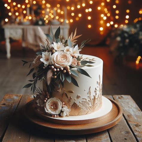 Premium Photo A Cake With Flowers On It Sits On A Table