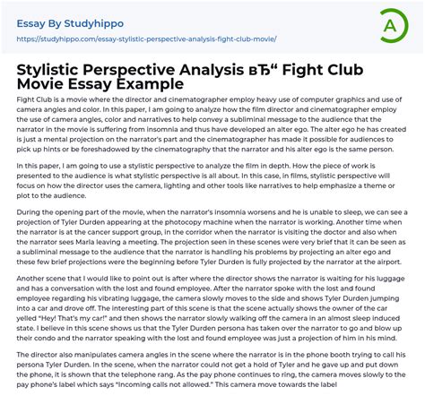 Stylistic Perspective Analysis Fight Club Movie Essay Example