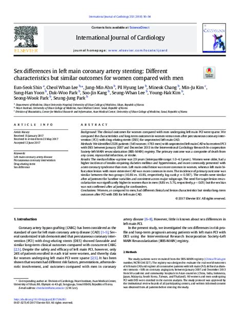 Pdf Sex Differences In Left Main Coronary Artery Stenting Different