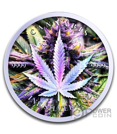 Cannabis Bud Holographic 1 Oz Монета Серебро 5000 Франков Чад 2024