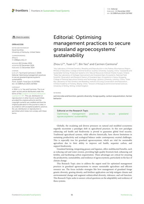 Pdf Editorial Optimising Management Practices To Secure Grassland